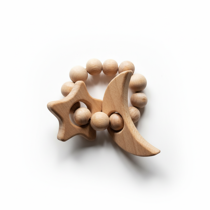 Wood Star & Moon Teething Ring - Gender Neutral Baby Shower Gifts ...